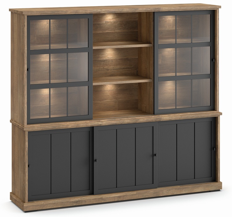 Vitrinekast - 232x208x50cm - old teak/matt black I Gero Wonen | Gero