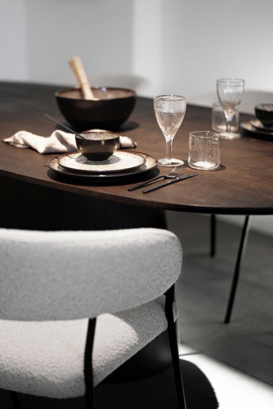 Bouclé eetkamerstoel met open rug - beige | Gero Wonen